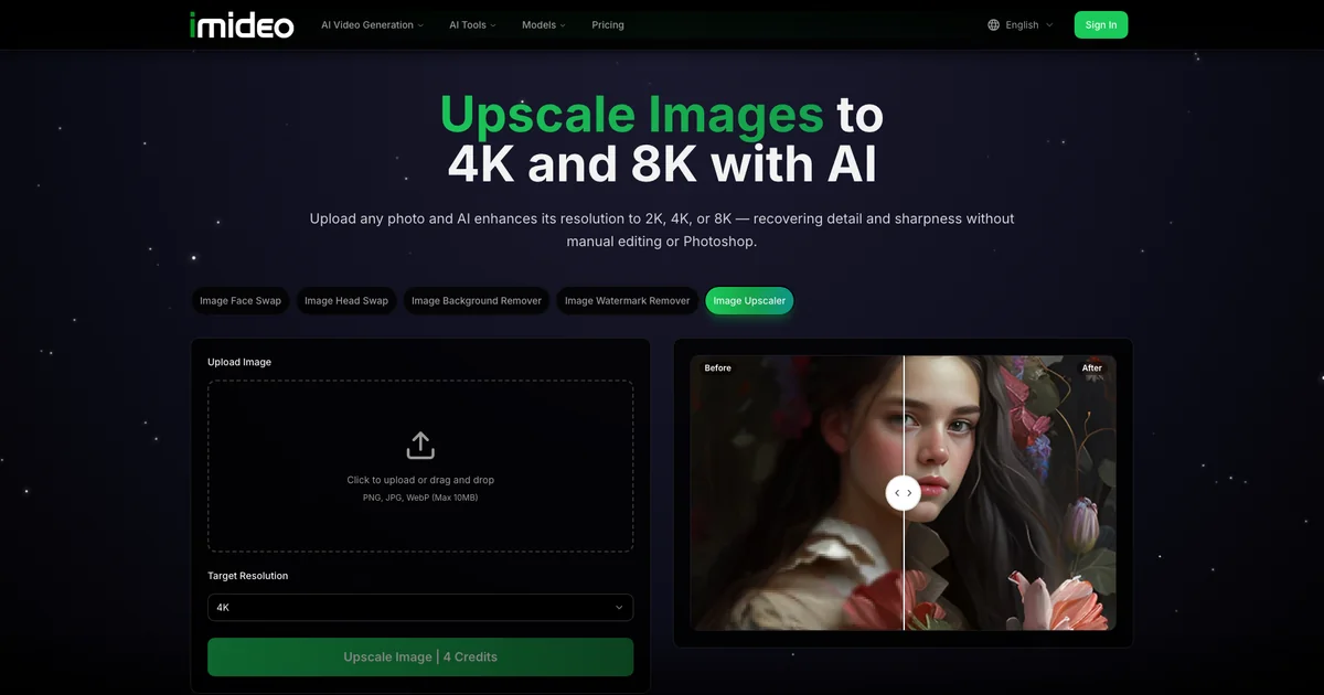 KI Bild-Upscaler – Fotos Kostenlos auf 4K & 8K Hochskalieren